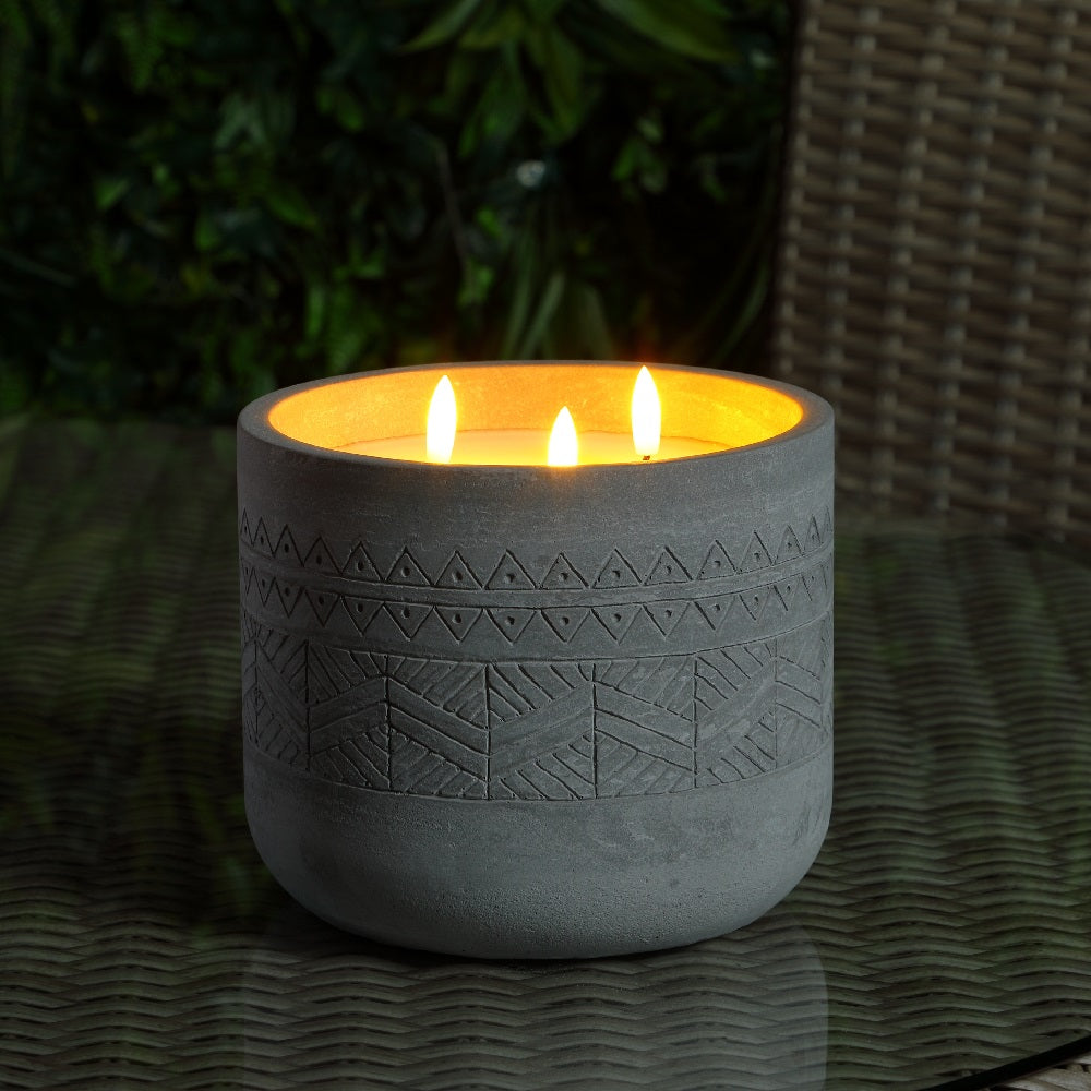 Noma Aztec Design Concrete 3 Wick Led Candle – Starlolly